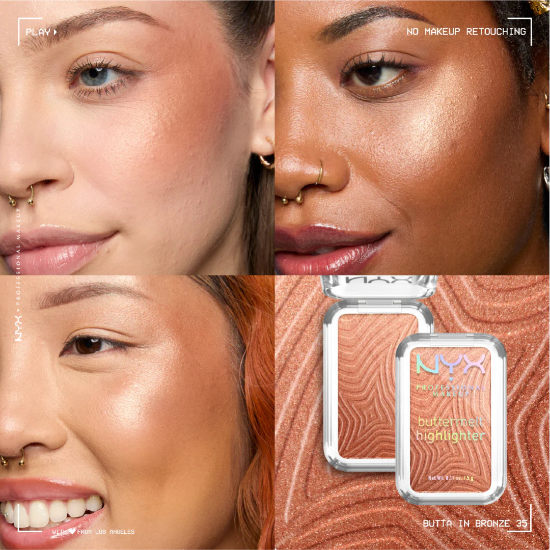 NYX Professional Makeup Buttermelt Highlighter, Powder Highlighter, 12 ...